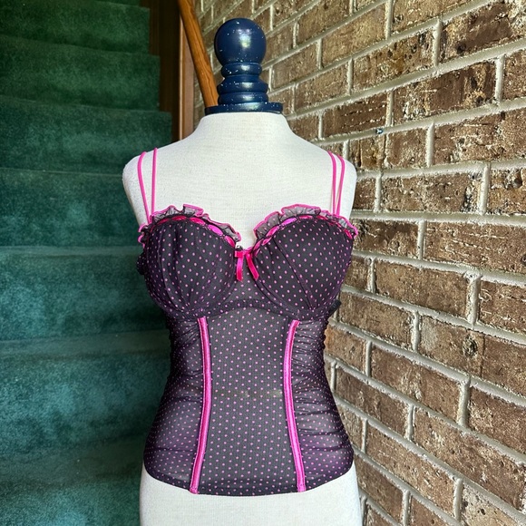 Per Lei | Tops | Vtg Y2k 200s Black Pink Polkadot Frilly Bustier Corset ...